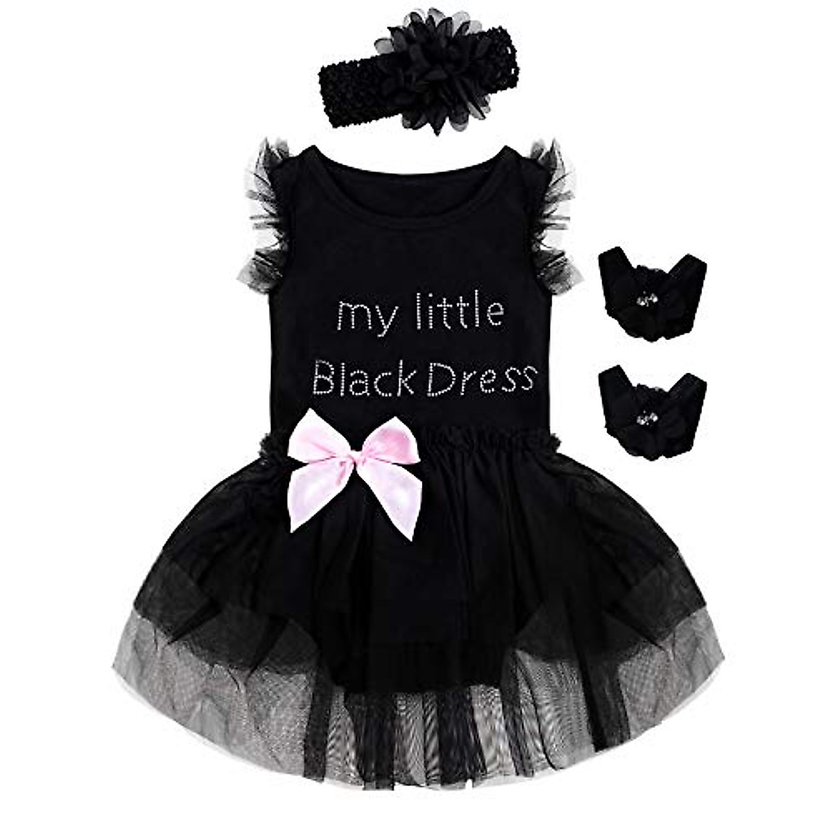 Newborn Bodysuit Baby Girls My Little Black Dress Ruffle Sleeveless Tulle Skirt (0-3 Months)