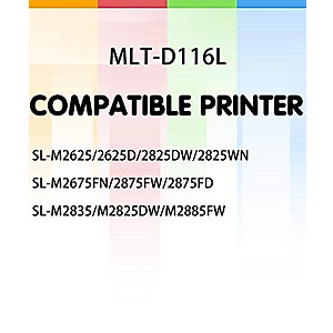 (2 Black Toner Cartridge) Compatible MLT-D116L 116L Toner Cartridge D116L Used for Samsung Xpress SL-M2625D M2675F M2825DW M2835DW M2875FD M2875FW M2885FW M2875DW Printer, by GTS
