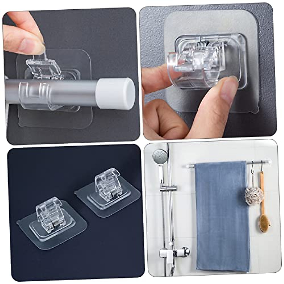 FBITE Curtain Tiebacks,Curtain 1Hanging Rod Clamp Shower Rod Hooks Shower Rod Holder Plastic Standbar Hook Curtain Rod Clip Curtain Rod Fixing Clip/Transparent Color/6 * 5 * 4.5Cm