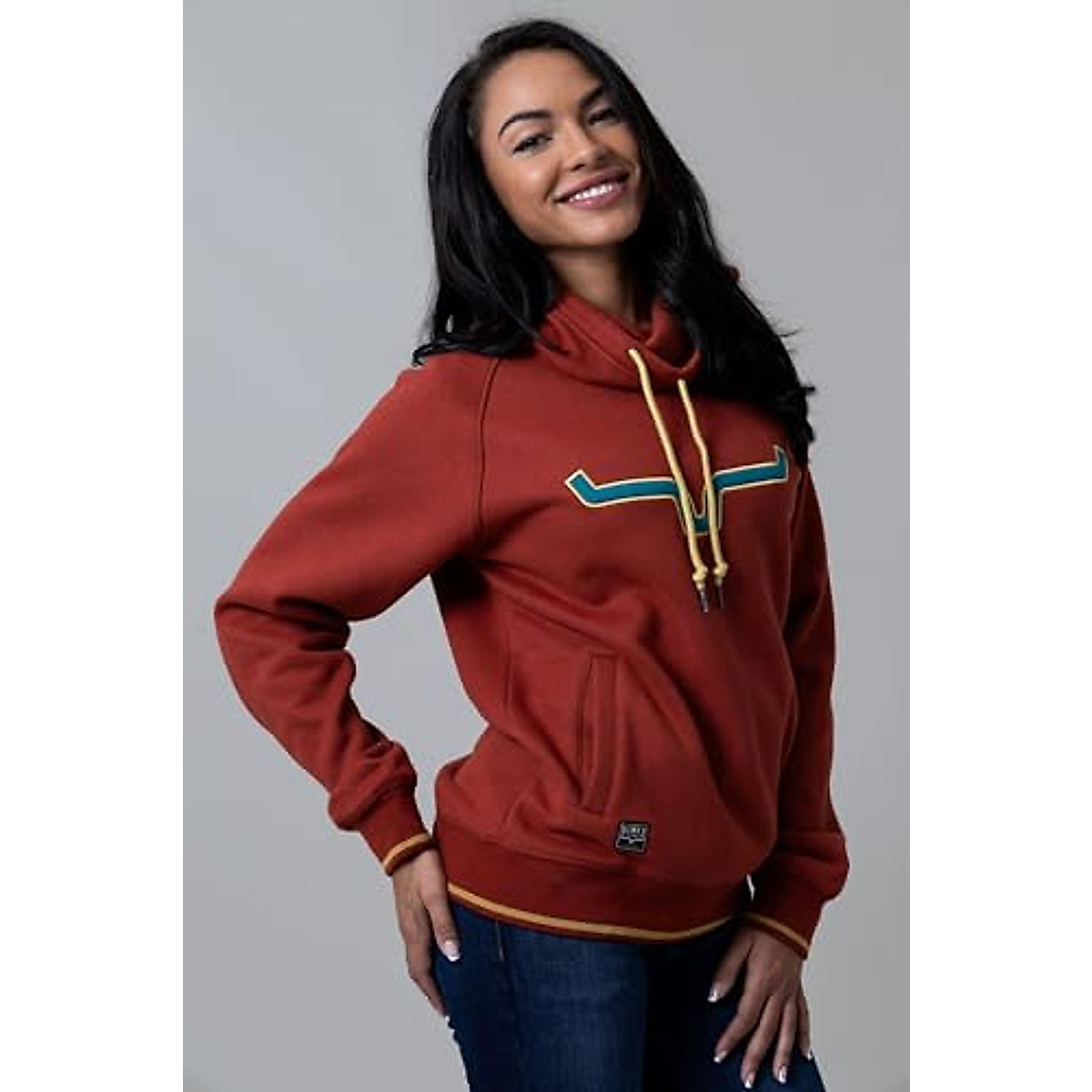 Kimes Ranch Women's Two Scoops Logo Casual Pullover Cowl-Neck Draw-String Long Sleeve Fleece Hoody, Charcoal, Large