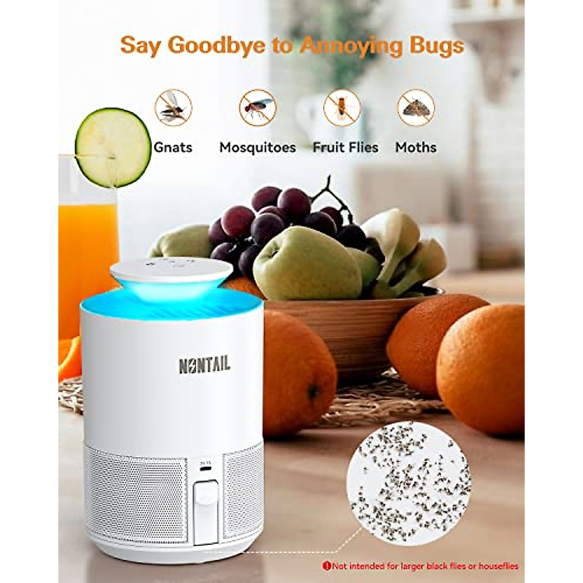 NONTAIL Fruit Fly Traps for Indoors, Mosquito Trap, Catcher & Killer for Gnat, Moth, Flies, Non-Zapper Insect Traps with UV Light Fan & Sticky Glue