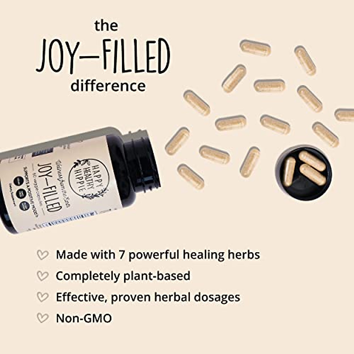 Joy-Filled Mood Support Supplement with St Johns Wort | Helps Calm The Mind & Body, Stress Relief Energy Supplements | 100% Plant-Based | Ashwagandha, Rhodiola, Eleuthero | Herbal Adaptogens, 60 ct