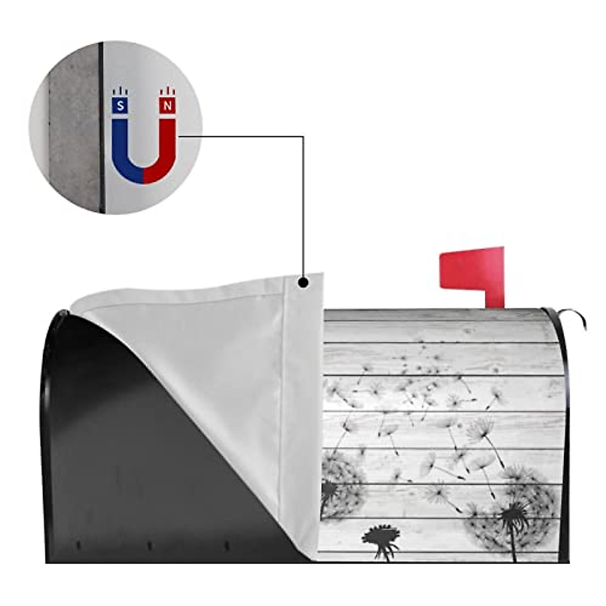 Magnetic Mailbox Cover Retro Country Farmhouse Grey Dandelion Design Post Box Cover Wrap Decoration Garden Outdoor Standard Size 21 x 18 in