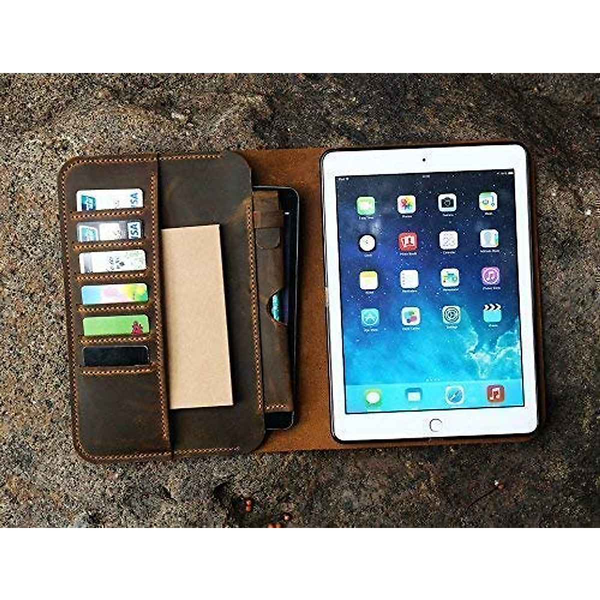 Personalized distressed leather iPad cover case for iPad Pro 9.7 11 12.9 Leather iPad portfolio case for 2019 iPad Air 10.5 inch IDP97SPNC