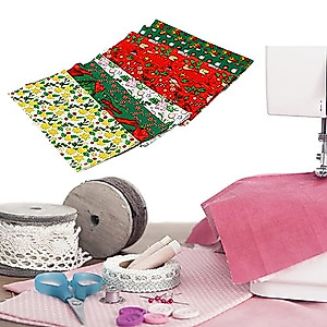 10 Pieces Christmas Fabric Bundles Sewing Quilting Craft Multi Color Cotton Squares Patchwork Christmas Bells Tree Element Printing Fabric for DIY Dress Apron Party Supplies