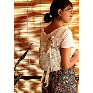 Hemp small bag for women Girls Light Weight Eco Friendly Small cute backpack Bag for everyday lives (White Gray)