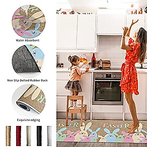 Arts Print Easter Bunny Kitchen Mats Set of 2,Colorful Rabbits Retro Texture Floor Mat,Non-Slip Durable Kitchen Rugs for Kitchen Sink,Laundry Room,15.7x23.6Inch+15.7x47.2Inch