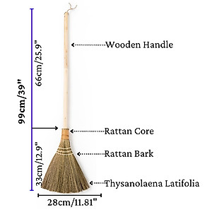 TTS For Home Handmade Whisk Sweeping Broom - Vietnamese Straw Soft Broom for Indoor or Outdoor Sweeping - Broom Decorative 11.81" Width,39" Length