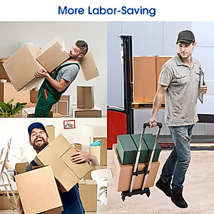 KEDSUM Foldable Hand Truck, 350 lbs Stainless Steel Folding Luggage Cart, Portable Dolly Cart for Moving, Solid Platform Hand Cart with Elastic Ropes, Collapsible Luggage Cart with Wheels for Moving