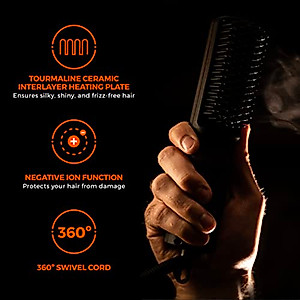 Beard Straightener Brush for Men by Wild Willies - 2-in-1 Ionic Styling Brush, 3 Temperature Settings for Beard & Hair - Anti-Scalding & Ionic Technology Eliminates Frizz - Beard Straightening Comb