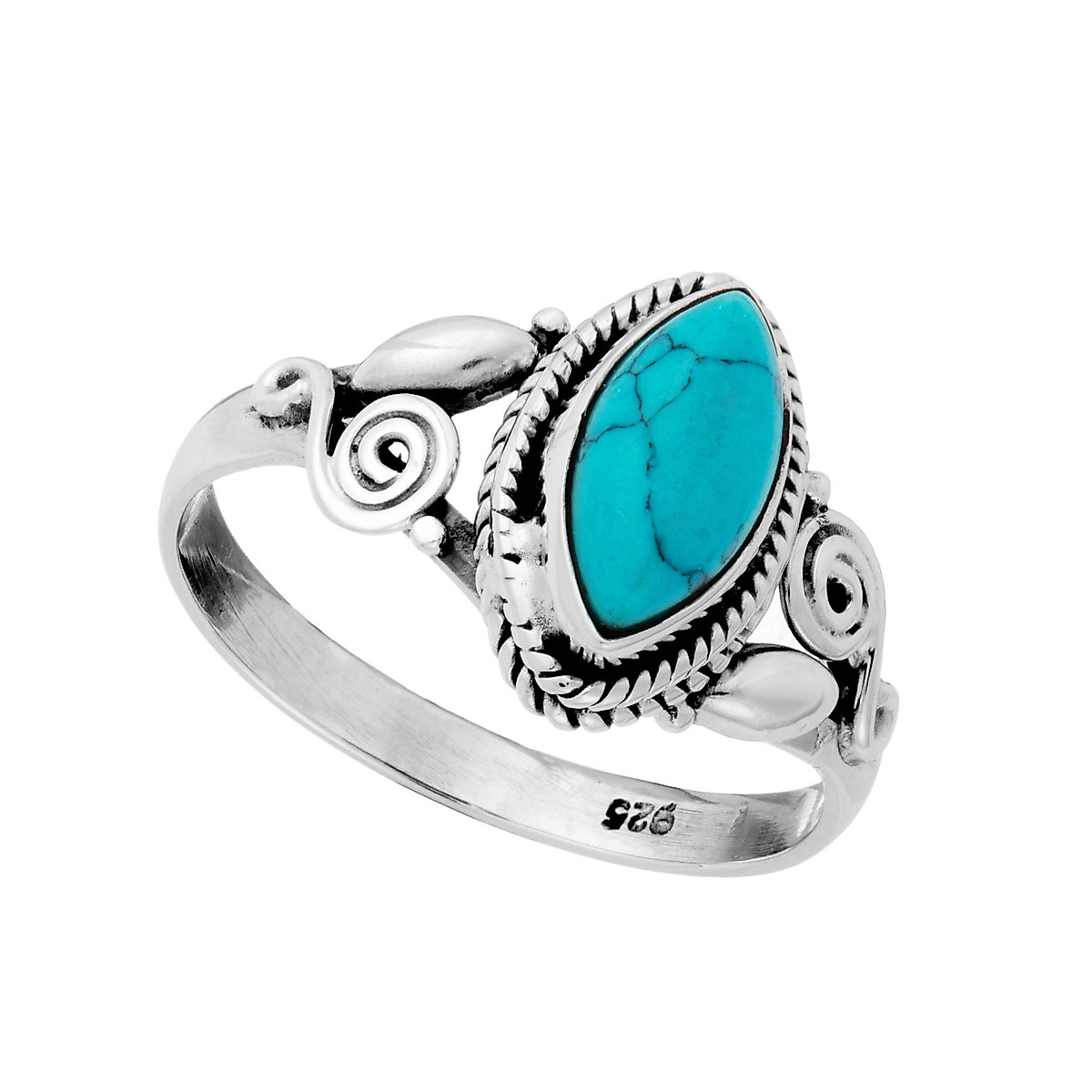 81stgeneration Women's 925 Sterling Silver Boho Spiral Indian Simulated Turquoise Gemstone Ring