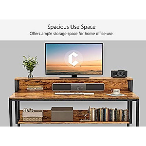 Cubiker Computer Home Office Desk, 47" Small Desk Table with Storage Shelf and Bookshelf, Study Writing Table Modern Simple Style Space Saving Design, Rustic