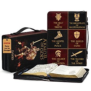 Jesuspirit Christian Bible Covers for Men - Armor of God Leather Mens Bible Case - Personalized Extra Large Bible Cover with Faith Scripture - Religious Appreciation Gifts for Pastor, Husband, Father