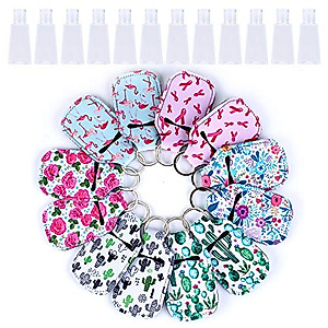 24 Pieces Travel Bottle Keychain Holder Set, 12 Pcs 30ml Empty Plastic Bottle 12 Pcs Colorful Keychain Holders, for Soap, Lotion, and Liquids, Kids Men Women Flip Cap Reusable Beauty Bottle