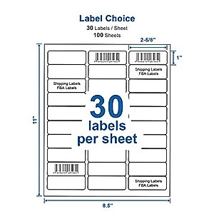 Mailing Address Labels, 1" x 2-5/8" Shipping Address Labels for Inkjet & Laser Printers, 750 Blank POLONO Address Labels Compatible with Avery 5160, 8160 Labels, FBA and SKU Labels, Easy to Peel