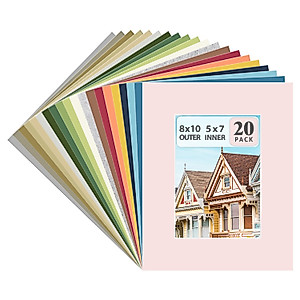 Golden State Art Picture Mat 8x10 for 5x7 Photos (Pack of 20), Assorted Colors