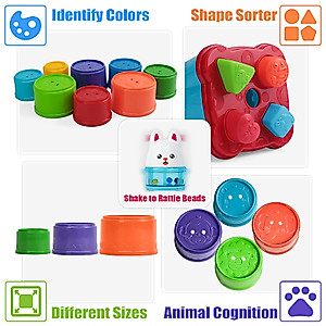 OWNONE 1 Baby Stacking Cups, Nesting Cups for Toddlers 1-3, 15Pcs Colorful Building Cups for Infants