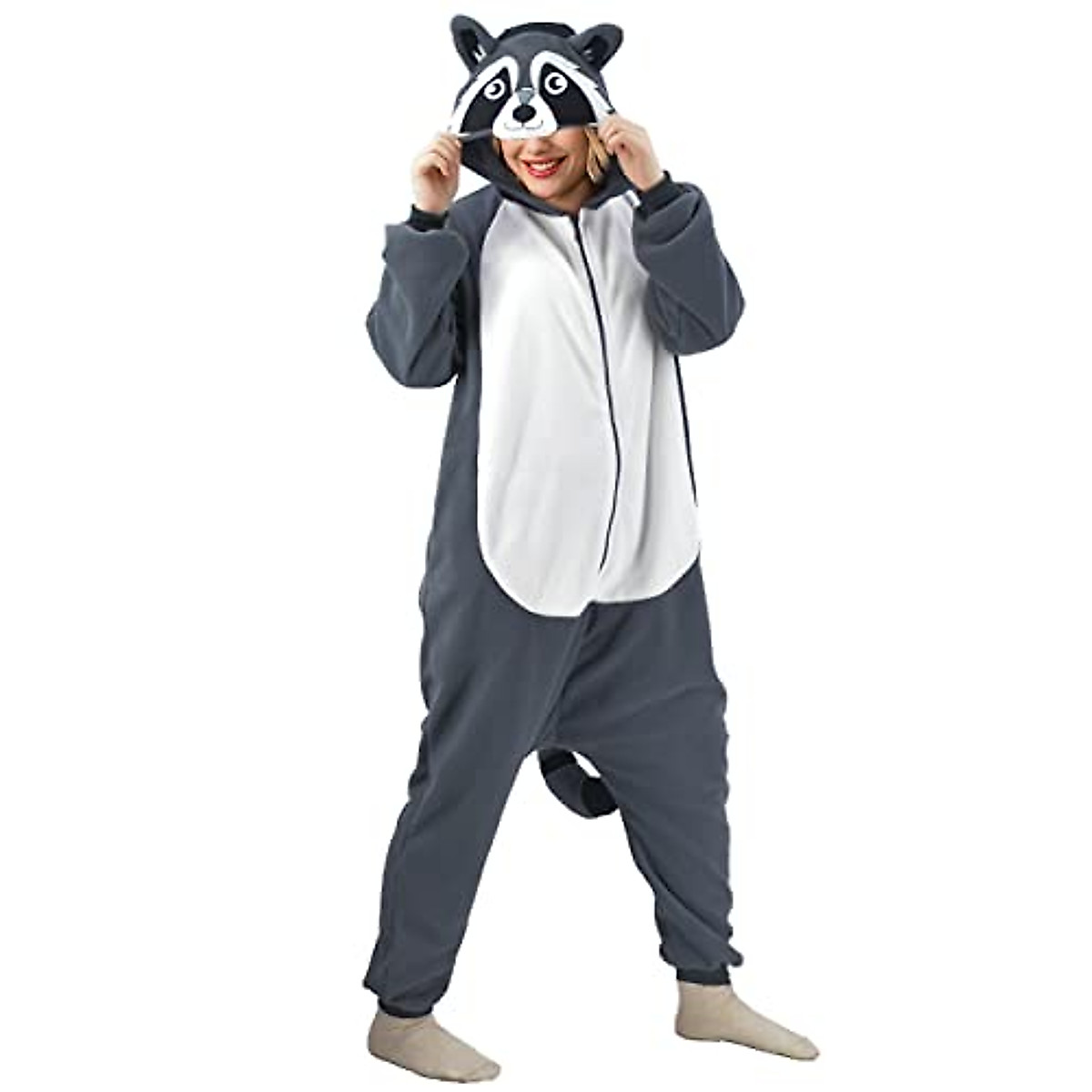 ofodoing Adult Animal One-piece Pajamas Cosplay Animal Homewear Sleepwear Jumpsuit Costume for Women Men… Grey