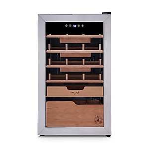 NewAir x Boveda 500 Count Electric Humidor, Spanish Cedar Shelves with Temperature Control, Cigar Humidor Box with Built-In Boveda Humidity Control in Stainless Steel