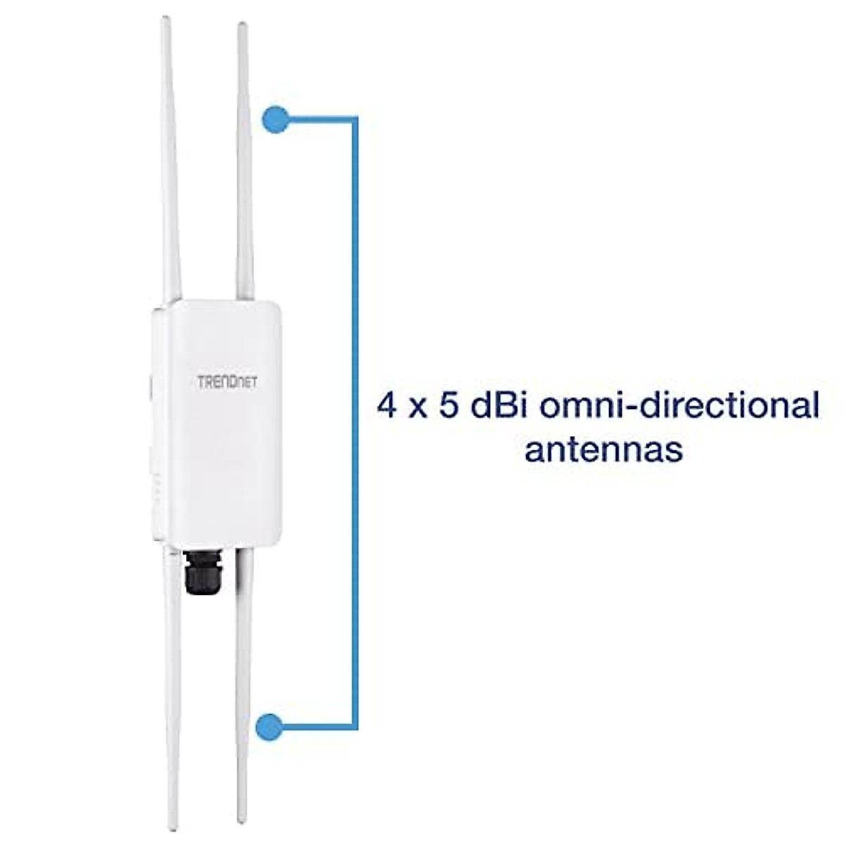 TRENDnet 5 DBI Wireless AC1300 Outdoor PoE+ Omni-Directional Access Point, TEW-841APBO, 4 X 5 DBI Omni Directional Antennas, Point-to-Point & Point-to-Multi-Point WiFi Bridging, IEEE 802.3AT PoE+