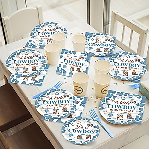 96 Pcs Western Baby Shower Plates and Napkins Party Supplies Western Cowboy Tableware Set Little Cowboy Party Decorations Favors for Cowboy Baby Shower Serves 24 Guests