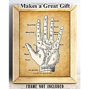 Palm Reading Divination Chart - Classic Fortune Teller Decor, Chiromancy Wall Art, Gift for Oddity Palm Readers, Palmistry and Astrology Fans, 11x14 Unframed Art Print Poster
