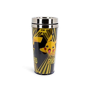 Pokemon Lenticular Pikachu 16oz Insulated Travel Coffee Tumbler Mug With Non-Spill & Leak Proof Metal Lid for Ice Drinks & Hot Beverages - Best for Indoor Home & Office Use or Outdoor Hiking & Camping