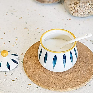 Idevalk Porcelain Sugar Bowl with Lid and Spoon, 12 Ounce Ceramic Sugar Container for Kitchen and Home, Farmhouse Sugar Jars for Coffee Bar