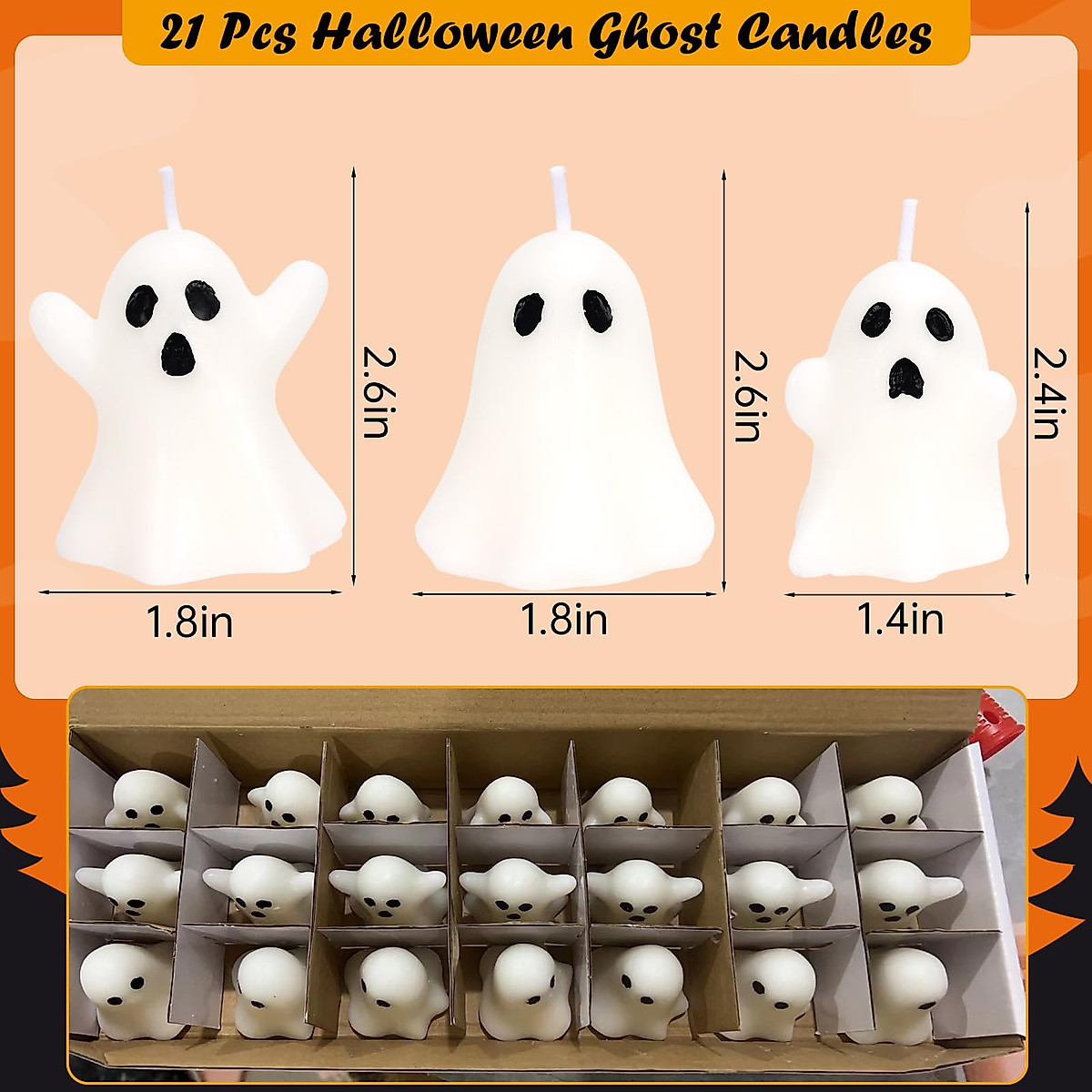 21 PCS Halloween Ghost Candles Spooky Candles White Floating Candles Halloween Decorative Tabletop Candle White Dripless Wax Burning Candles for Halloween Party