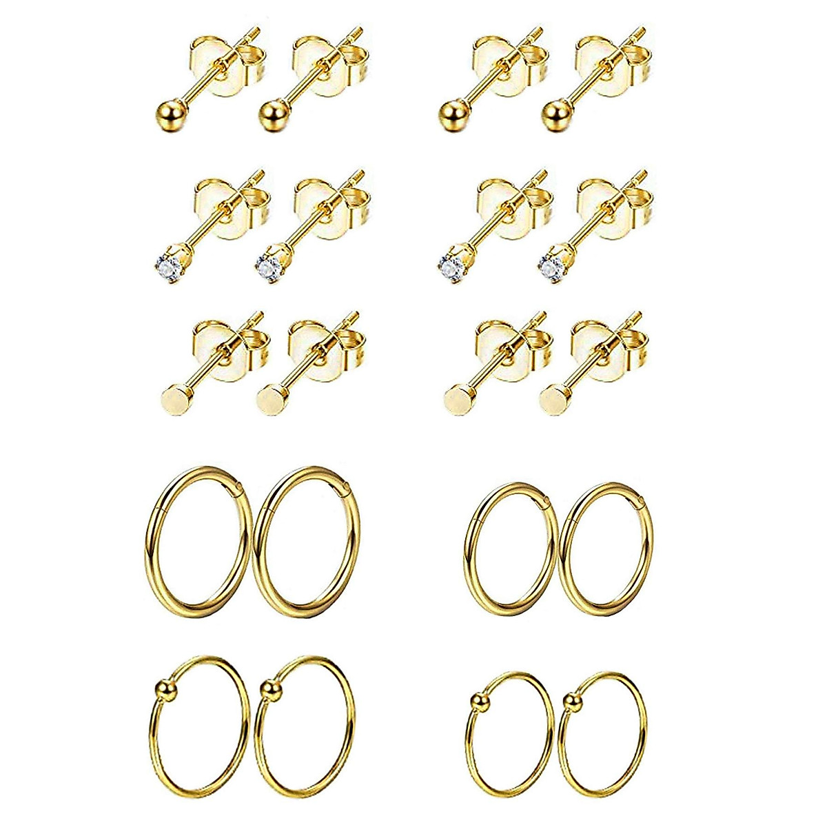 REVOLIA 10Pairs Stainless Steel Cartilage Earrings for Men Women Stud Earrings Ball CZ Tragus Helix Piercing G