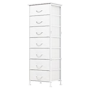 Fixwal White Tall Dresser for Bedroom, Storage Dresser Organizer with 7 Fabric Drawers, Nightstand Furniture in Closet, Entryway, Hallway