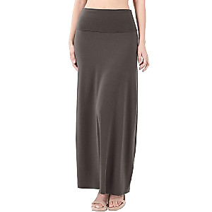 ShezPretty Women's Premium Fold Over High Waist Long Floor Length Maxi Skirt (Medium, ASH Charcoal)