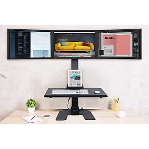 Mount-It! Triple Monitor Electric Standing Desk Converter - 3 Screens Stand Up Desk Riser - Height Adjustable Desktop & 3 Mounts for Screens up to 32", Sit-Stand Convertor for Home, Office, School