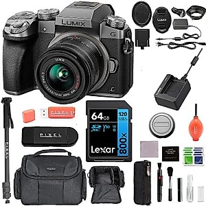 Panasonic LUMIX G7 4K Digital Camera, with LUMIX G Vario 14-42mm Mega O.I.S. Lens, Advanced Accessory and Travel Bundle (3 Years Panasonic Warranty) (Silver)