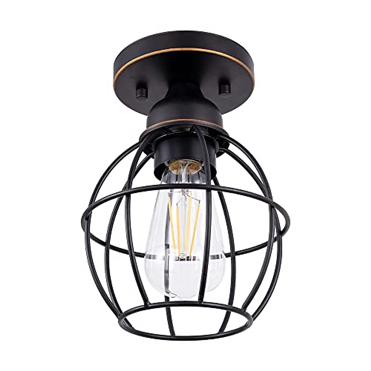 Gruenlich Semi Flush Mount Ceiling Light Fixture for Outdoor and Indoor, One E26 Medium Base 60W Max, Metal Housing and Metal Cage, Bulb not Included, 1-Pack, Oil Rubbed Bronze Finish