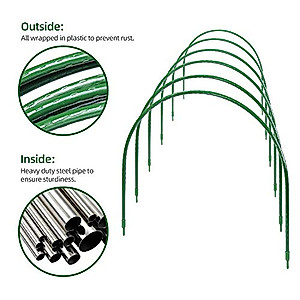 Extra Tall Metal Garden Hoops, Ohuhu 6 PCS Durable Thickened Greenhouse Hoop Rustproof Extra-Long 19.7"x38.6" Steel Tunnel with Splicing Stakes, Green House Arched Hoops for Raised Beds Fabric Netting