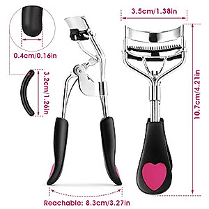 WLLHYF Beauty Eyelash Curler Kit Professional Eye Lashes Curler Metal Makeup Tool with Built-in Comb Eye with 10 Replacement Refill Pads for Women Girl Get Dramatically Curled Eyelashes