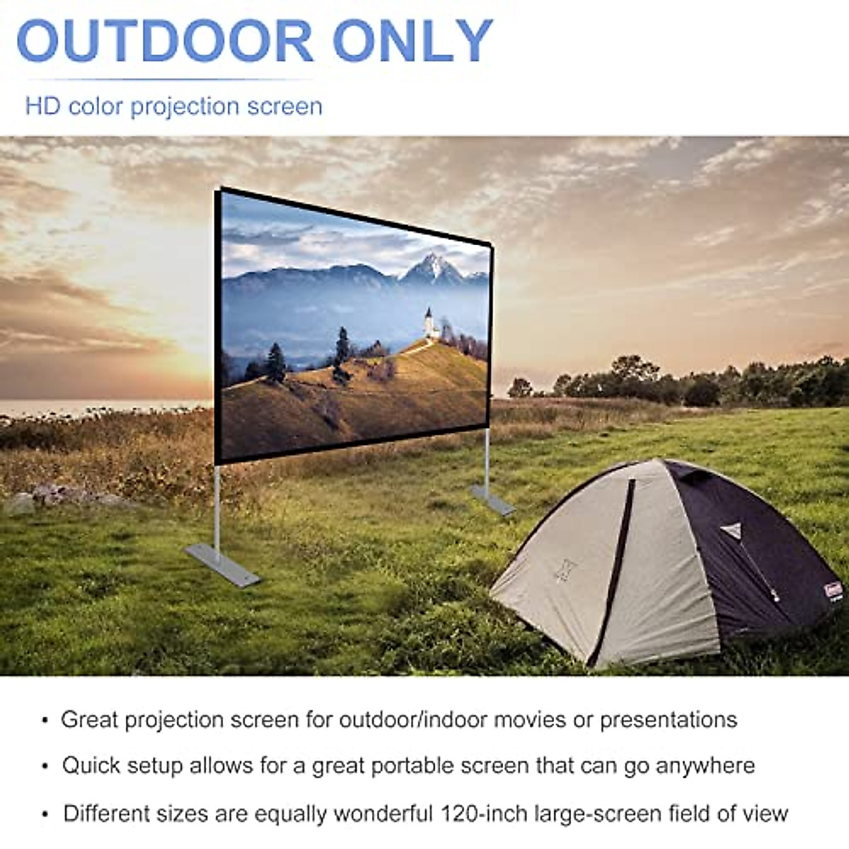 Projector Screen with Stand 120 inch 16:9 HD 4K Outdoor Indoor Projection Screen for Home Theater 3D Fast-Folding Projector Screen with Stand Legs and Carry Bag Projection Movie Wrinkle-Free…