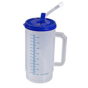 Vakly Hospital Carafe Insulated Double-Walled Water Bottle Thermos – 32 oz capacity (Graduated up to 28 oz) Hot and Cold Refillable – With Flexible Straw and Pouring/Sipping Spout (32 OZ [1 Pack])