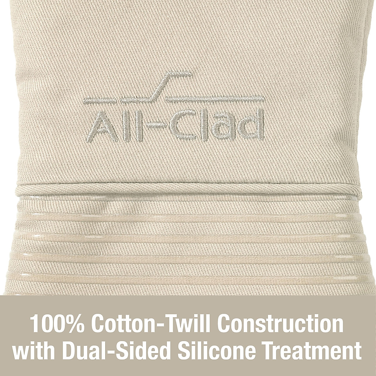 All-Clad Premium Silicone Oven Mitt: Heat Resistant to 500 Degrees - 100% Cotton & Silicone, 14"x7" Pot Holder for Kitchen and Barbeque, (1-Pack), Almond