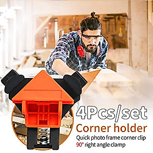 90 Degree Corner Clamps, Wood Working Tools, 4PCS Right Angle Clamps with Adjustable Spring Load, Clip Clamp Tool for Woodworking