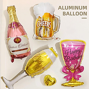SINGYICO 4 Pcs Aluminum Foil Champagne Balloon Bottle Mylar Film Balloon for Birthday Engagement Bachelorette Party Bridal Shower Wedding Celebration Anniversary Decorations(Cheer)