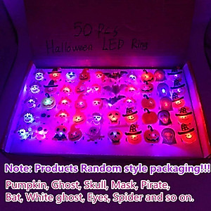 Halloween Light Up Rings 50Pcs Halloween Party Favors Light Up Toys luminous Flash Finger LED Rings Blinking Jelly Rubber Rings for Kids Adults