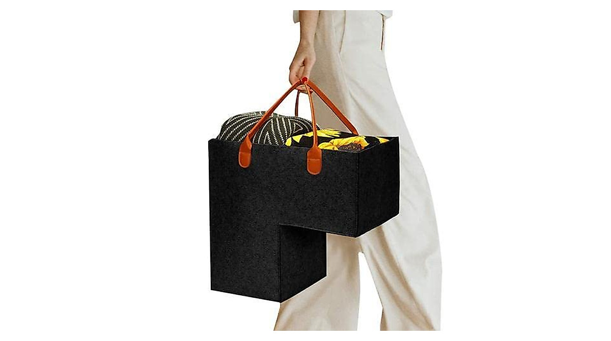 Enfudid Stair Basket with Leather Handles – Space-Saving Stair Storage