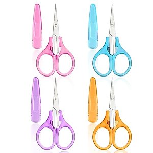Ouligay 4Pcs Small Sewing Scissors Stainless Steel Detail Craft Scissors Set with Cap Portable Scissors for Paper Cutting Sewing Crafting Quilting