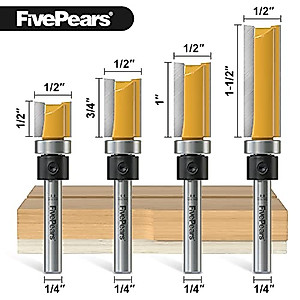 FivePears 4 PCS Pattern Flush Trim Router Bit Set 1/4 Inch Shank, Top Bearing Flush Cut Trim Router Bit for Woodworking, Cutting Diameter: 1/2", Cutting Length: 1/2", 3/4", 1", 1-1/2"