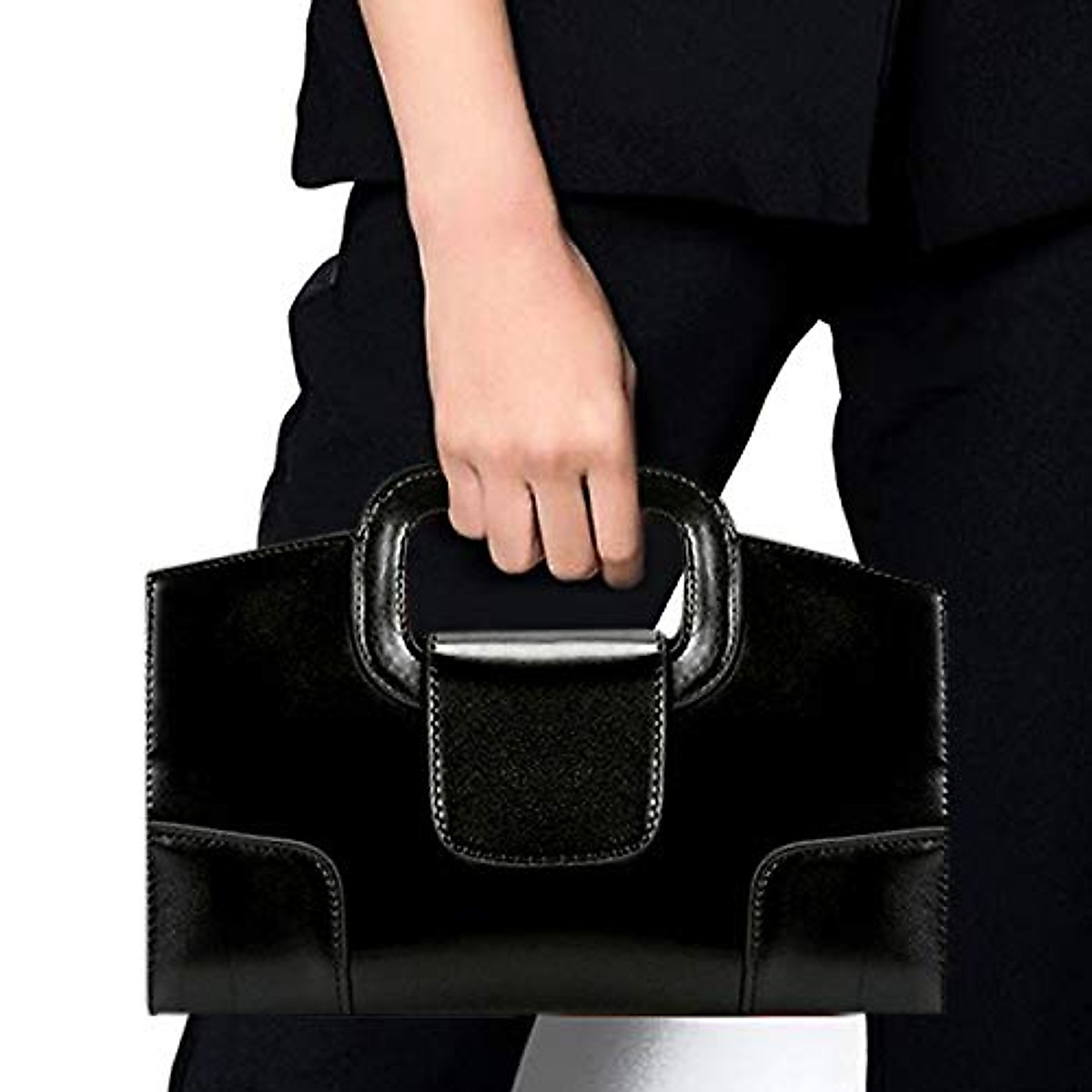 CLARA Women Vintage Flap Tote Top Handle Satchel PU Leather Clutch Handbag Purse Shoulder Bag (00358Black)