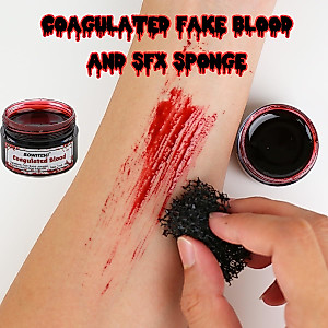 Bowitzki Halloween Makeup Special Effects Oil Face Body Paint Fake Blood Scar Wax Charred Ash Powder with Sponges Brush Halloween Party SFX Cosplay