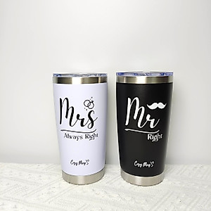 Coffee Tumbler Set 20OzDoubleWall, Travel Insulated Coffee/Tea Thermos, Long-Lasting Hot/Cold Beverages, Couple Gift for anniversary, valentine, birthday surprise- B&W