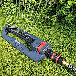 Eden 94113 Lawn & Garden Essential Oscillating Water Sprinkler For Yard W/Quick Connect Starter Set, 16 Nozzles, Covers up to 3,600 sq. ft, Heavy Weight Base